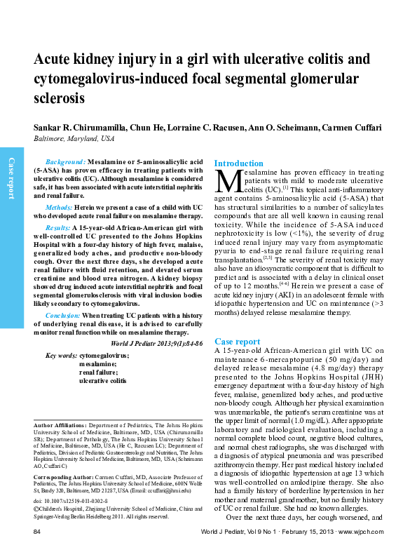 (PDF) Acute kidney injury in a girl with ulcerative colitis and ...