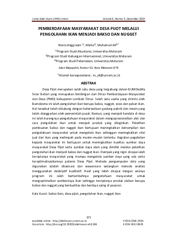 (PDF) Pemberdayaan Masyarakat Desa Pijot Melalui Pengolahan Ikan ...