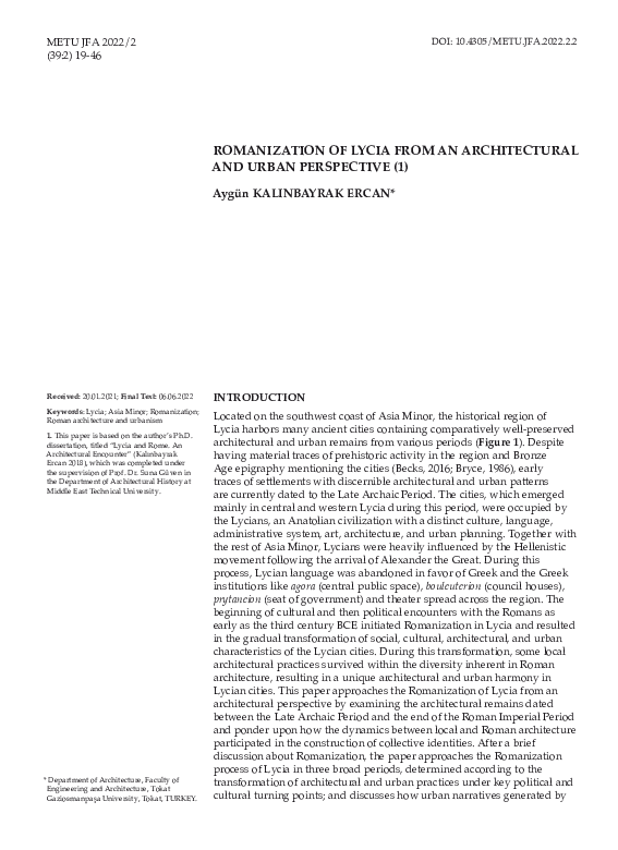 (PDF) Romanization of Lycia from an Architectural and Urban Perspective