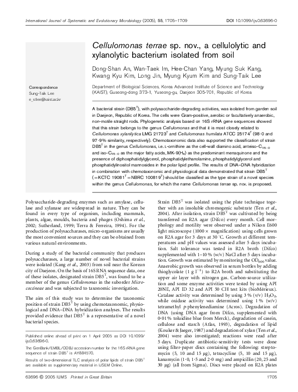 (PDF) Cellulomonas terrae sp. nov., a cellulolytic and xylanolytic ...