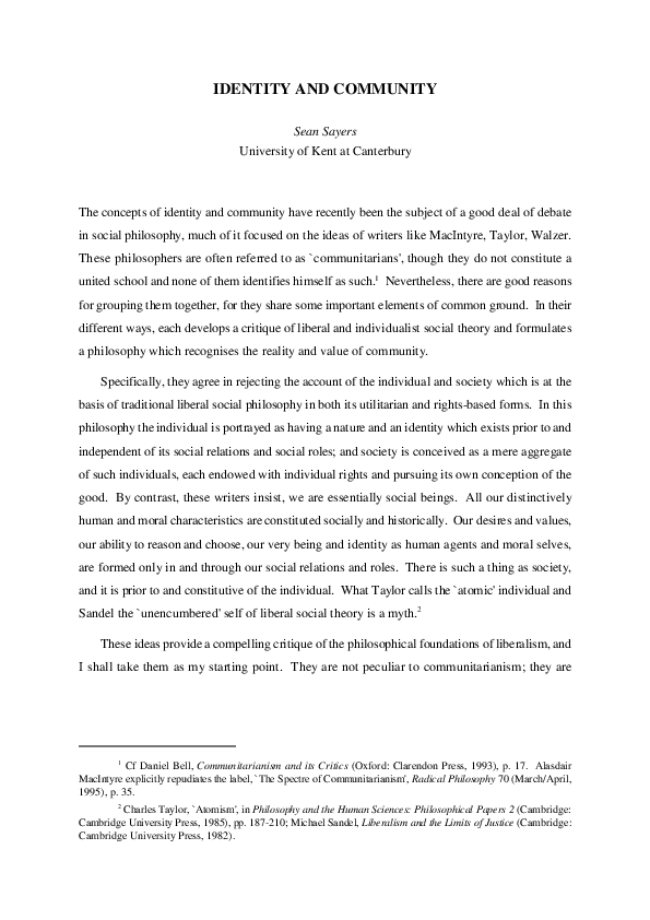(PDF) Identity and Community
