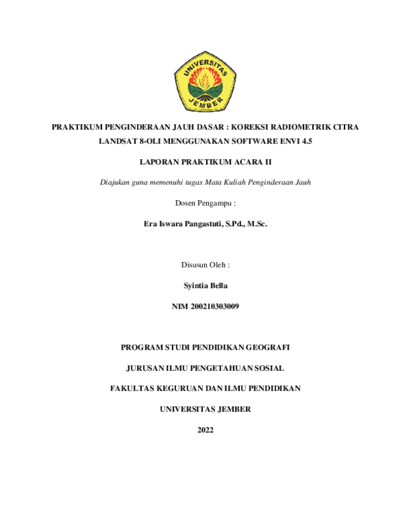 (PDF) PRAKTIKUM PENGINDERAAN JAUH DASAR : KOREKSI RADIOMETRIK CITRA ...