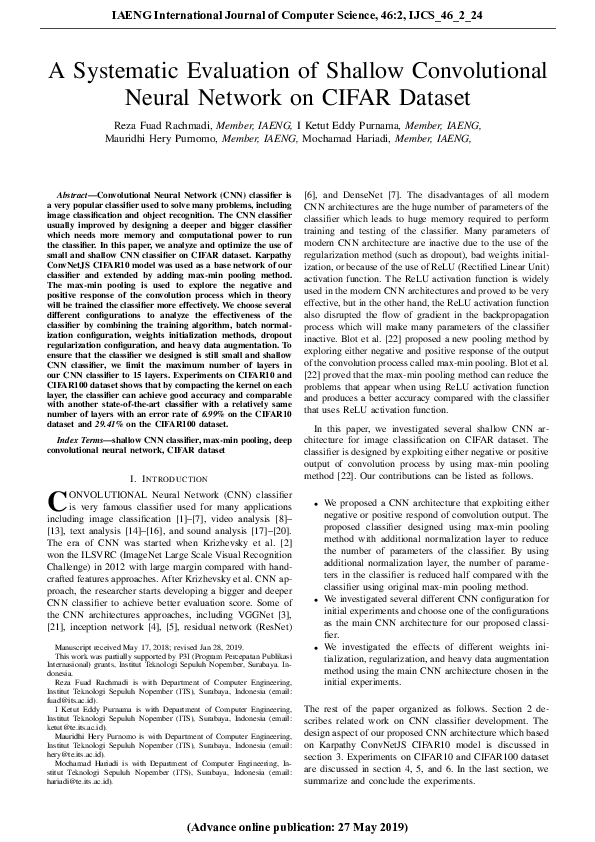 Pdf A Systematic Evaluation Of Shallow Convolutional Neural Network On Cifar Dataset