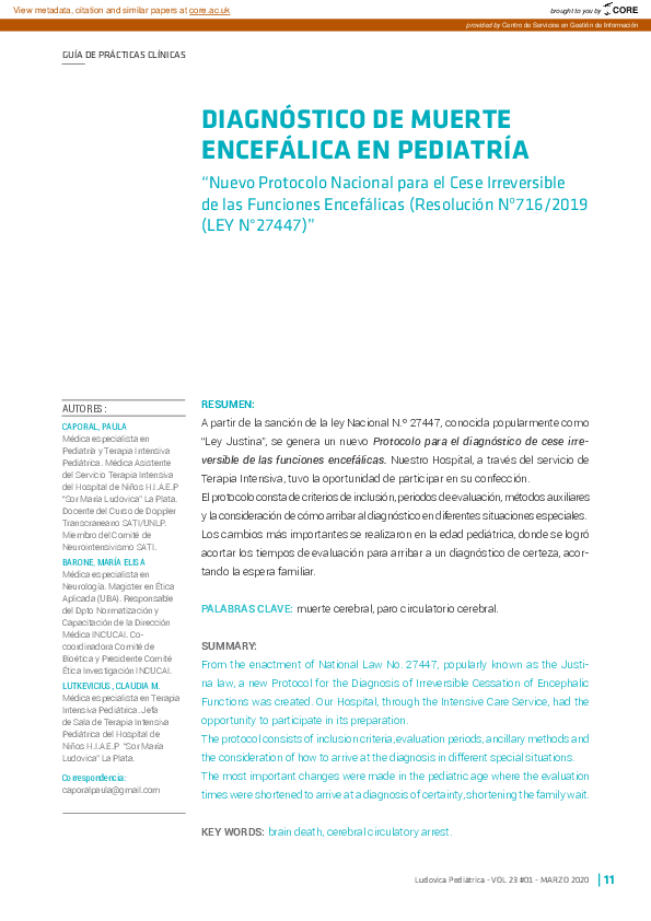 (PDF) Diagnóstico de muerte encefálica en pediatría: nuevo protocolo ...