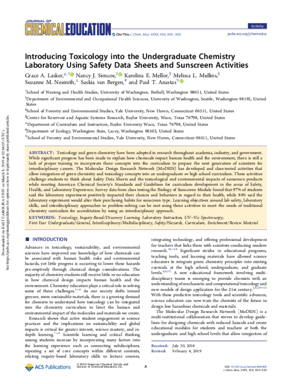 (PDF) Introducing Toxicology into the Undergraduate Chemistry ...