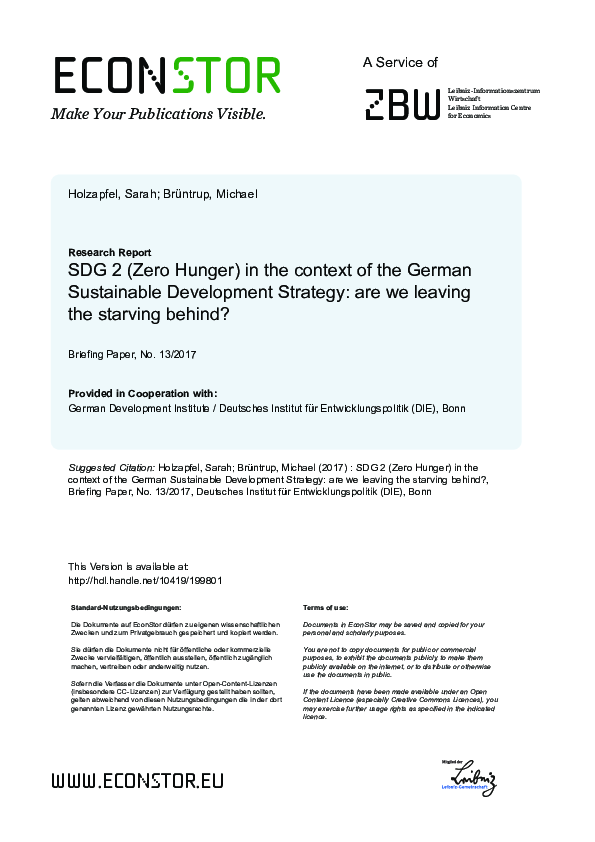 (PDF) SDG 2 ( Zero Hunger ) in the context of the German Sustainable ...