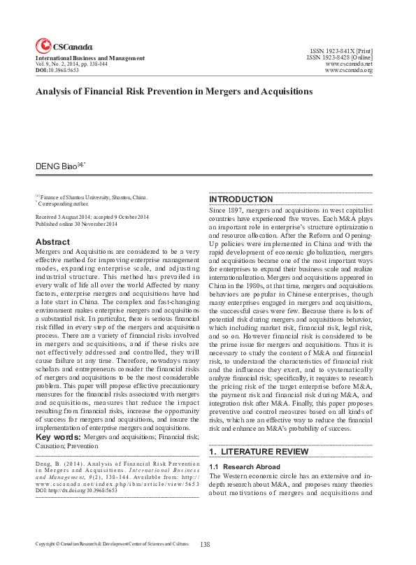 (PDF) Financial Performance Analysis of Mergers and Acquisitions