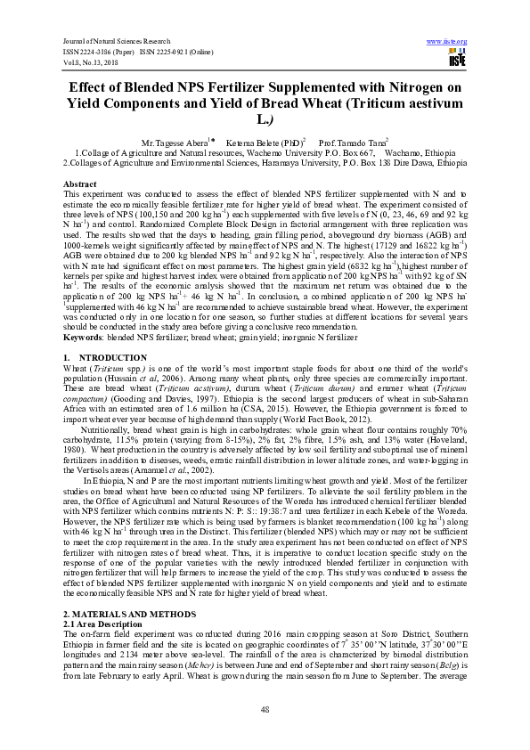 (PDF) Effect of Blended NPS Fertilizer Supplemented with Nitrogen on ...