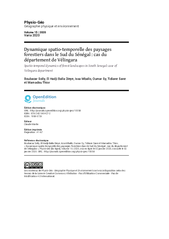 (PDF) Dynamique spatio-temporelle des paysages forestiers dans le Sud ...