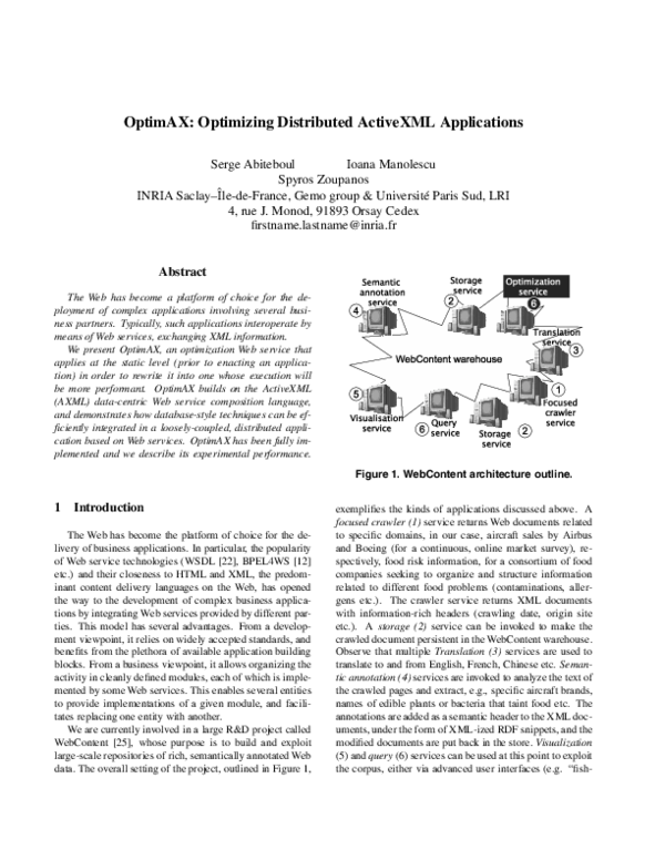 (PDF) OptimAX: Optimizing Distributed ActiveXML Applications | Ioana Manolescu - Academia.edu