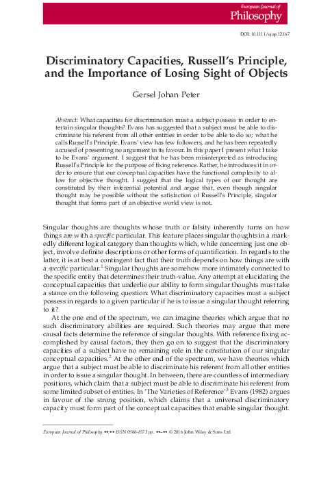 (PDF) Discriminatory Capacities, Russell's Principle, and the ...