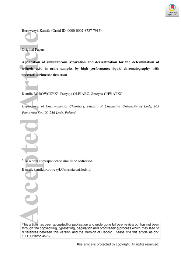 Pdf Application Of Simultaneous Separation And Derivatization For The