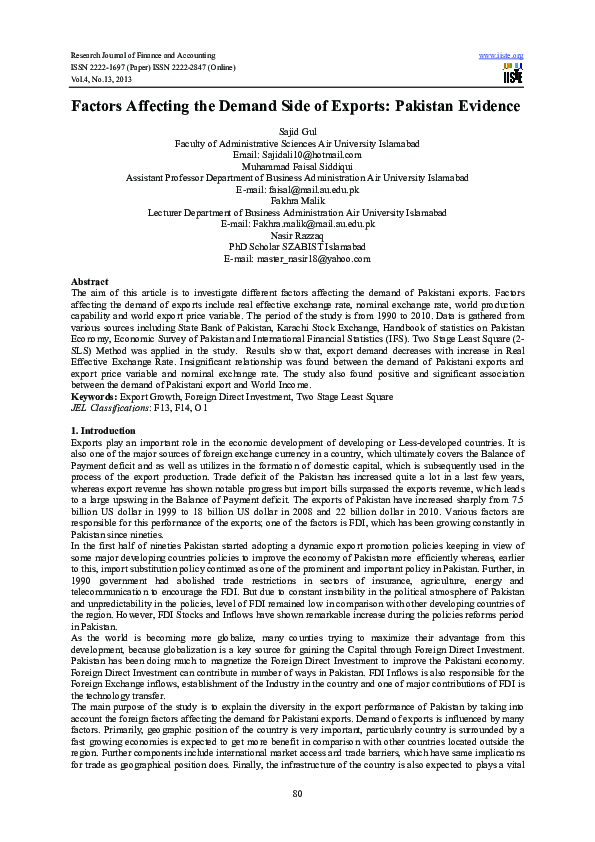 (PDF) Factors Affecting the Demand Side of Exports: Pakistan Evidence