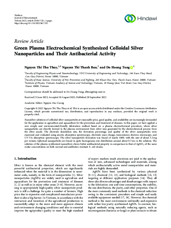 (PDF) Green Plasma Electrochemical Synthesized Colloidal Silver ...
