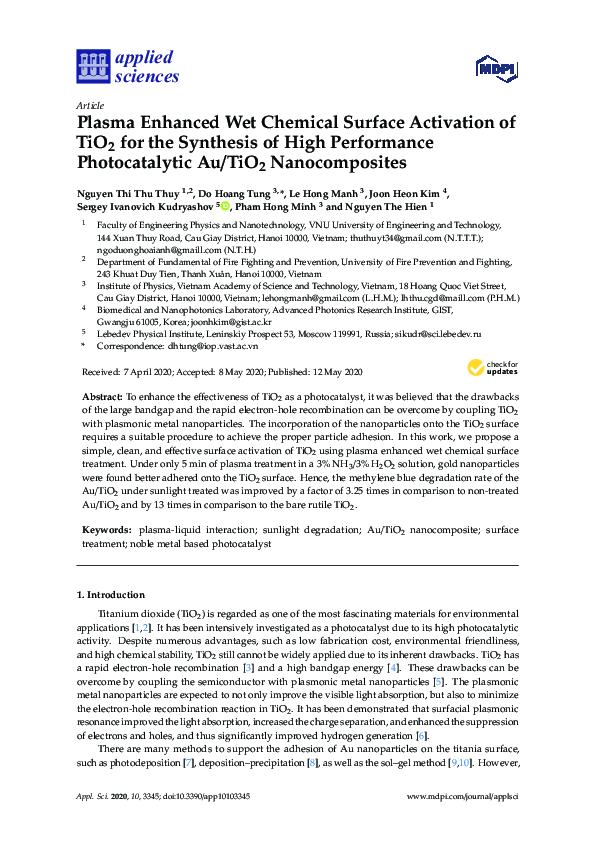 Pdf Plasma Enhanced Wet Chemical Surface Activation Of Tio2 For The