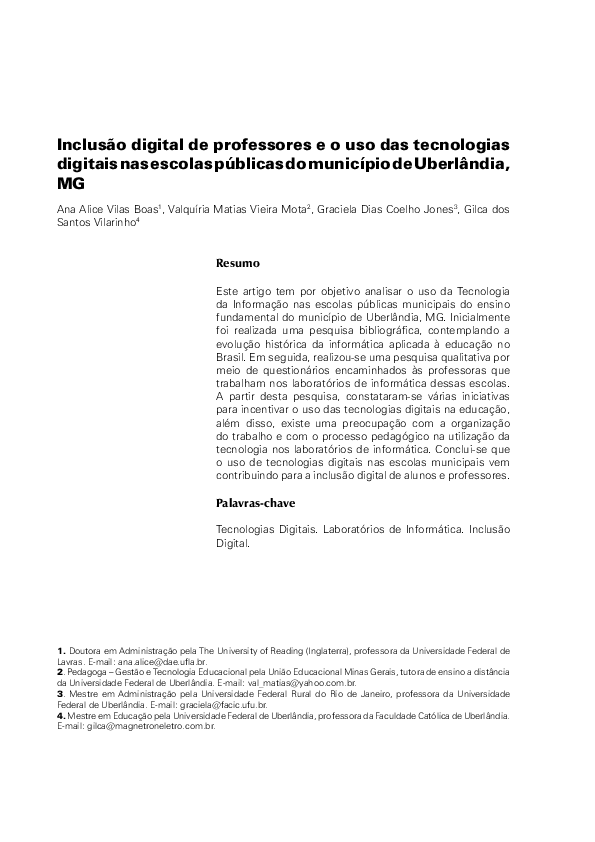 (PDF) Inclusão digital de professores e uso de tecnologias digitais nas ...