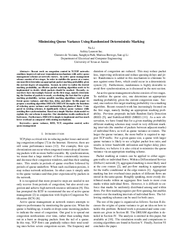 (PDF) Minimizing queue variance using randomized deterministic marking