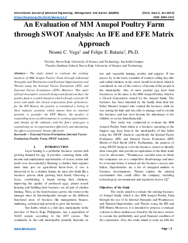 (PDF) An Evaluation of MM Anupol Poultry Farm through SWOT Analysis: An ...