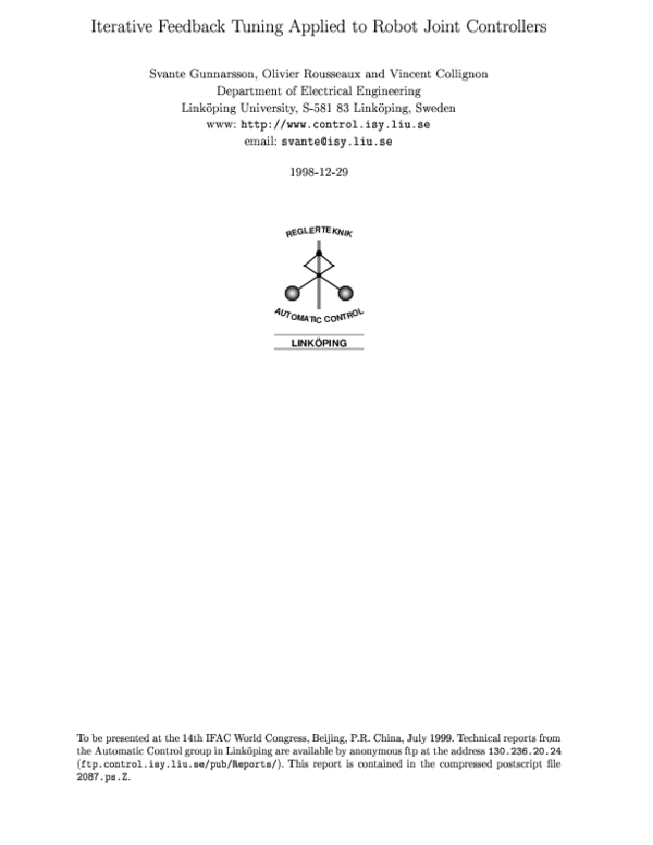 (PDF) Iterative feedback tuning applied to robot joint controllers
