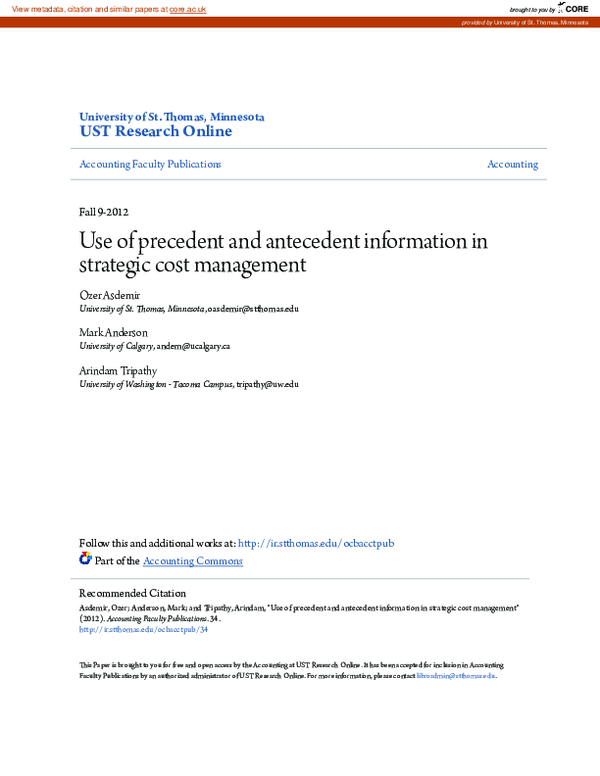 (PDF) Use of precedent and antecedent information in strategic cost ...