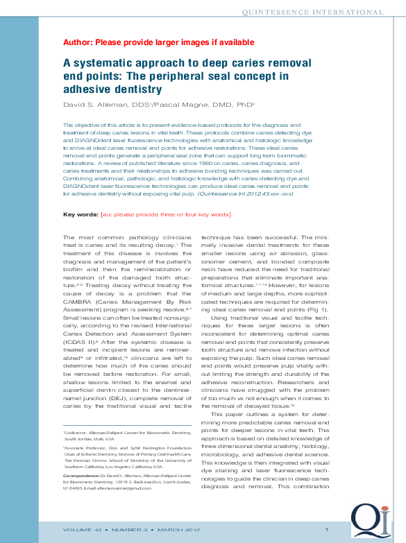 (PDF) A systematic approach to deep caries removal end points: The ...