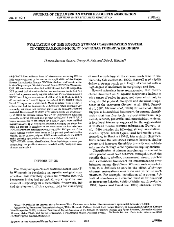 (PDF) Evaluation of the Rosgen Stream Classification System in ...