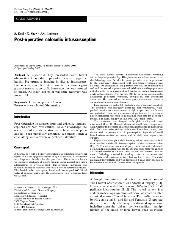 Post-operative colocolic intussusception