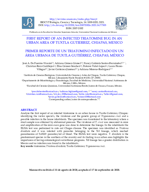 (PDF) First Report of an Infected Triatomine Bug in an Urban Area of ...