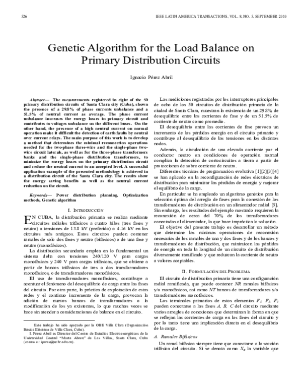 (PDF) Genetic Algorithm for the Load Balance on Primary Distribution Circuits | Ignacio Perez ...