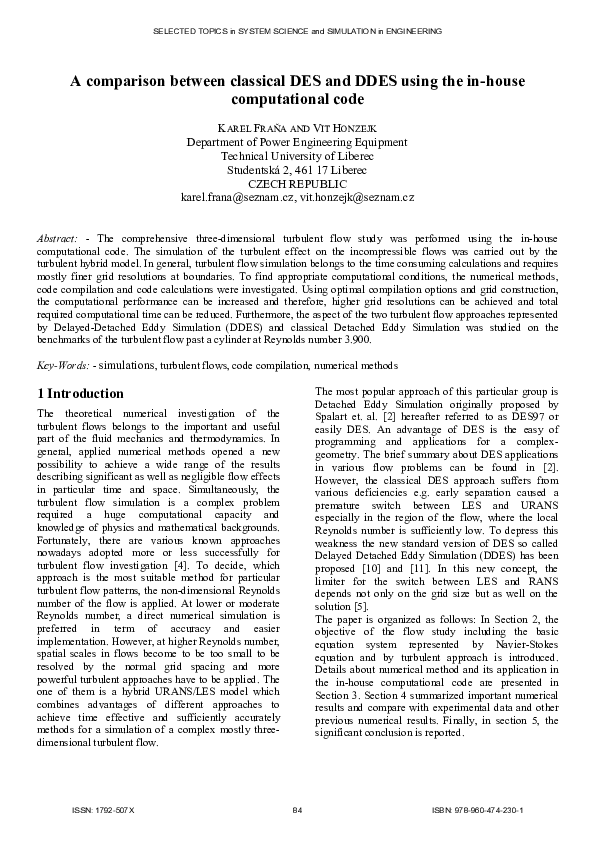 (PDF) A comparison between classical DES and DDES using the in-house ...