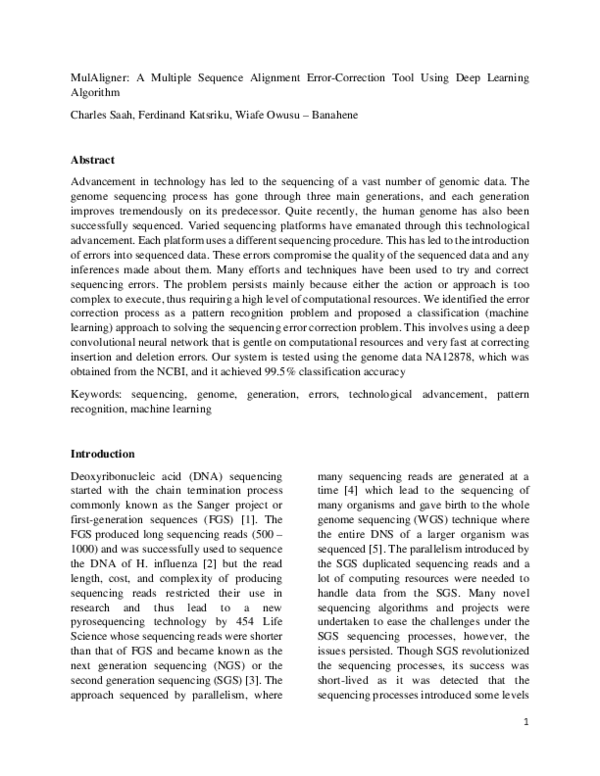 (PDF) MulAligner: A Multiple Sequence Alignment Error-Correction Tool Using Deep Learning Algorithm