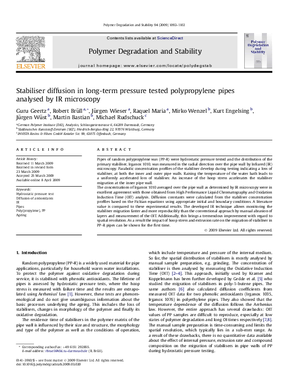 (PDF) Stabiliser diffusion in long-term pressure tested polypropylene ...
