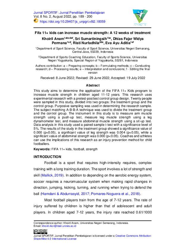 (PDF) FIFA 11+ kids can increase muscle strength: A 12 weeks treatment