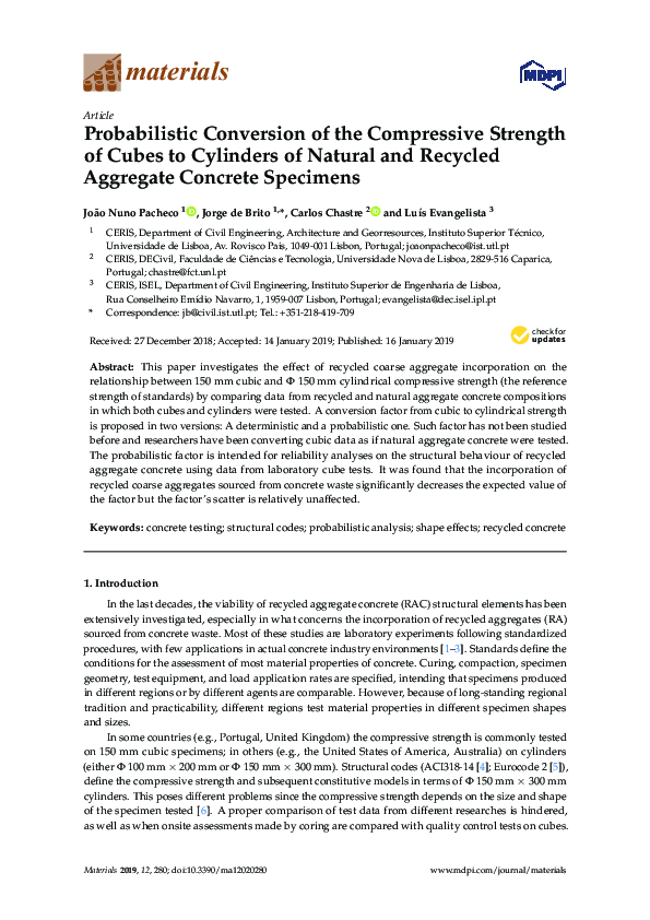 (PDF) Probabilistic Conversion of the Compressive Strength of Cubes to Cylinders of Natural and ...