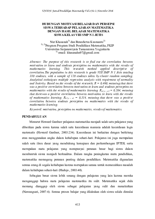 (PDF) Hubungan Motivasi Belajar Dan Persepsi Siswa Terhadap Pelajaran Matematika Dengan Hasil ...