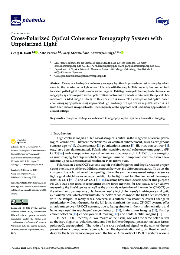 (PDF) Cross-Polarized Optical Coherence Tomography System with ...