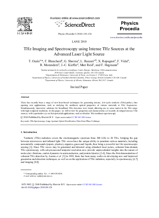 (PDF) THz imaging and spectroscopy using intense THz sources at the ...