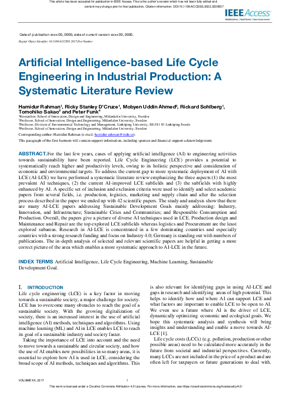 (PDF) Artificial Intelligence-based Life Cycle Engineering in Industrial Production: A ...