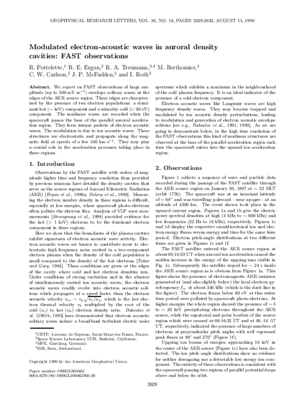 (PDF) Modulated electron-acoustic waves in auroral density cavities ...