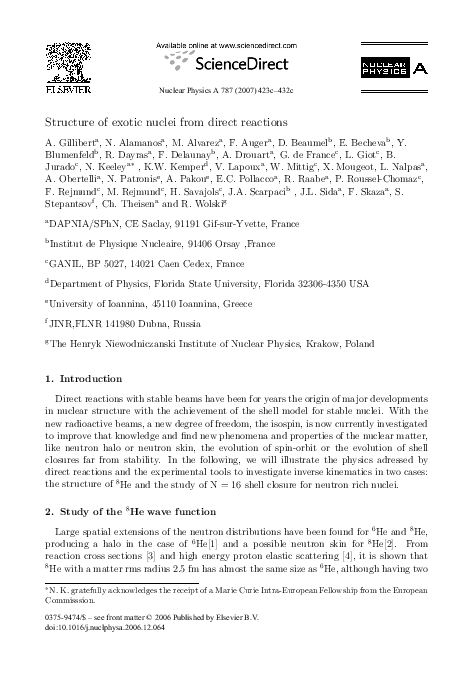 (PDF) Structure of exotic nuclei from direct reactions | W. Mittig ...
