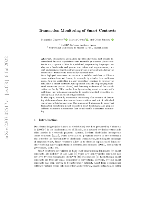(PDF) Transaction Monitoring of Smart Contracts