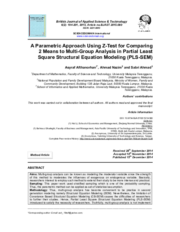 Pdf A Parametric Approach Using Z Test For Comparing 2 Means To Multi