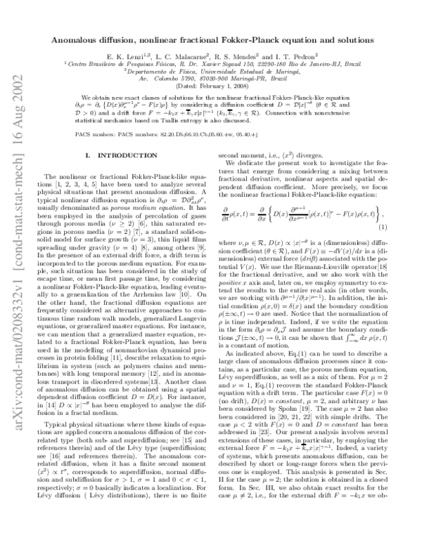 Pdf Anomalous Diffusion Nonlinear Fractional Fokker Planck Equation