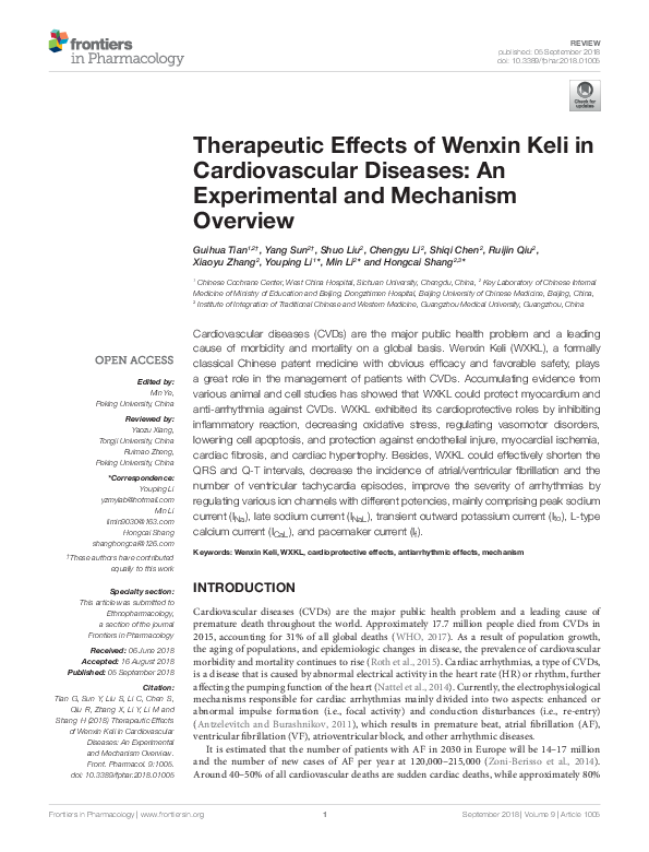 (PDF) Therapeutic Effects of Wenxin Keli in Cardiovascular Diseases: An ...