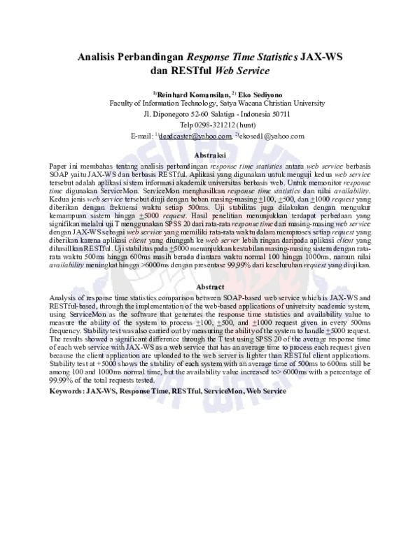 (PDF) Analisis Perbandingan Response Time Statistics JAX-WS dan RESTful Web Service