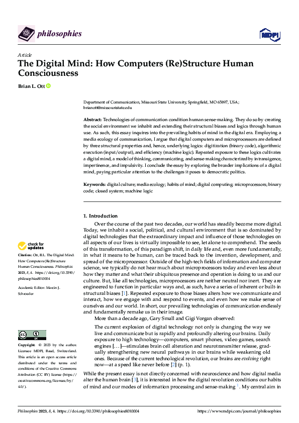 (PDF) The Digital Mind: How Computers (Re)Structure Human Consciousness