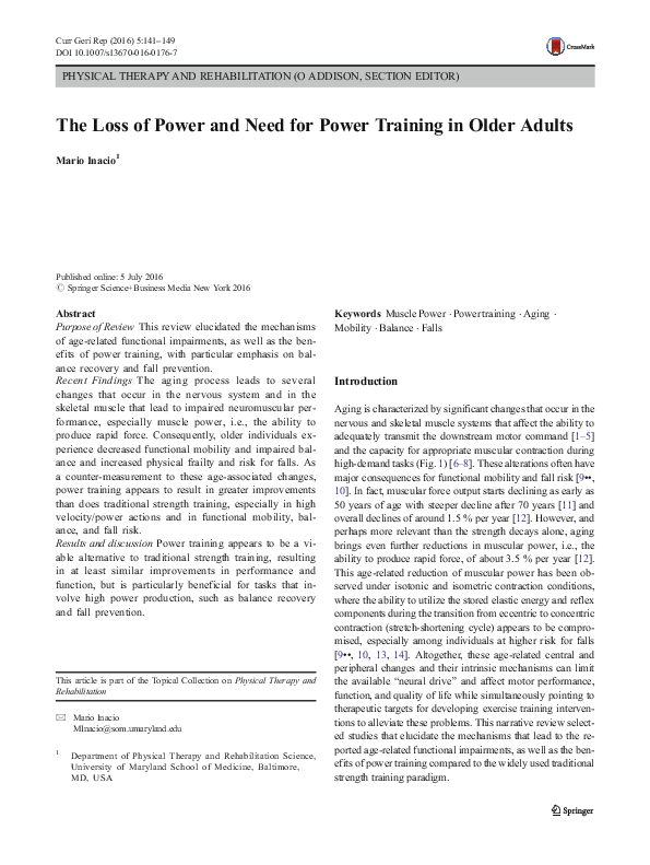(PDF) The Loss of Power and Need for Power Training in Older Adults