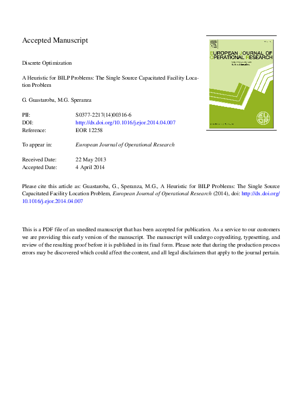 Pdf A Heuristic For Bilp Problems The Single Source Capacitated