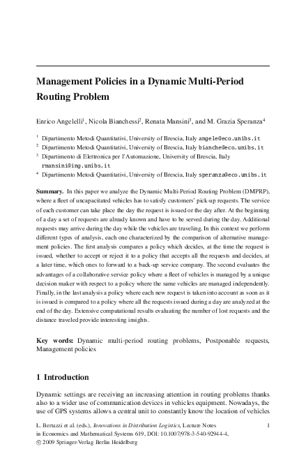 (PDF) Management policies in a dynamic multi-period routing problem