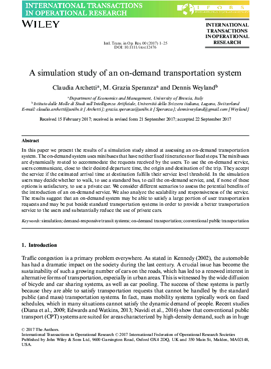 (PDF) A simulation study of an on-demand transportation system | M.Grazia Speranza - Academia.edu